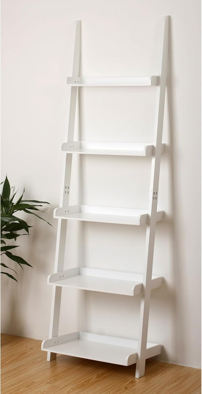 UPZE Modern 5 Tier Leaning Wall Ladder Bookshelf Organizer, Storage ...