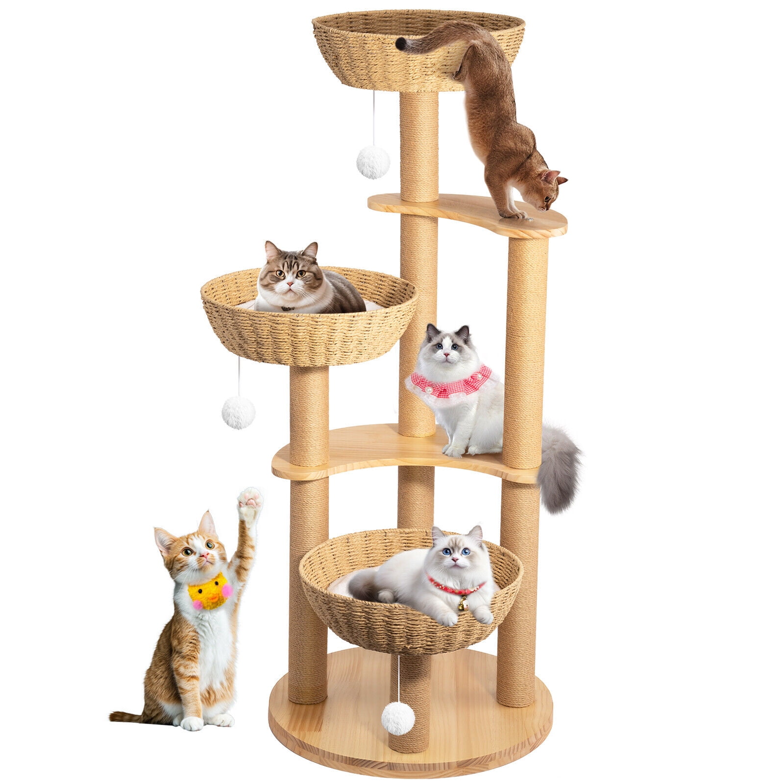 UPZE Modern Cat Tree Tower, Oak Wood Cat Tree for Large Cats with 3 ...