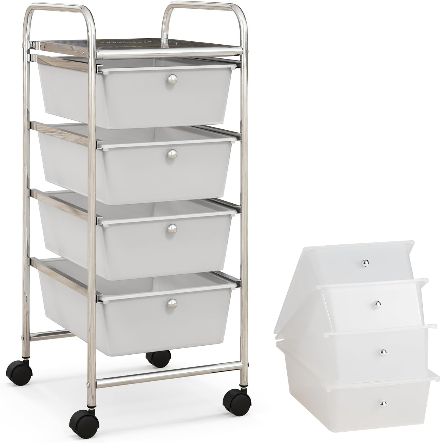 UPZE Rolling Storage Cart with 4 Drawers, Plastic Storage Cart and ...