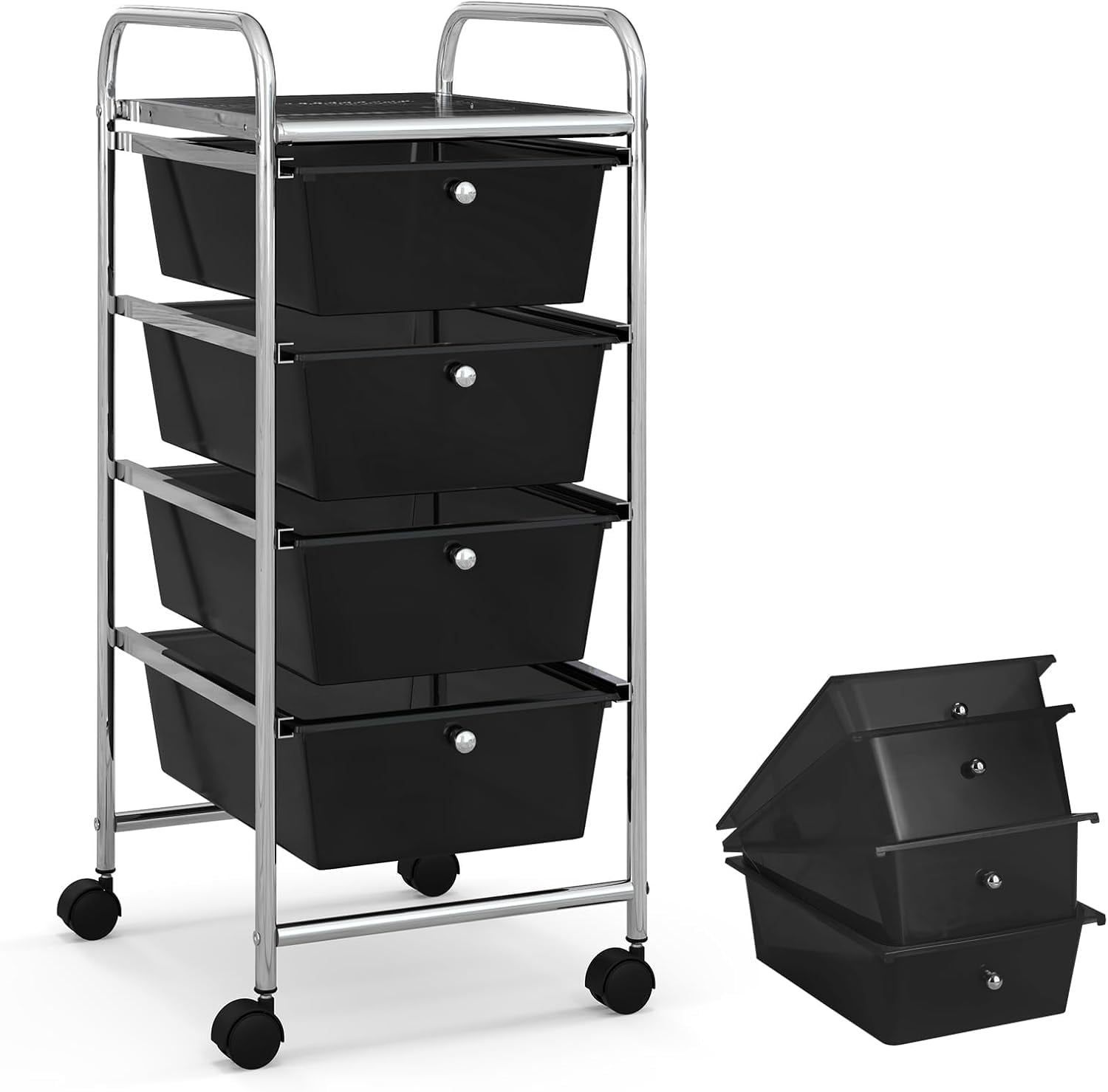 UPZE Rolling Storage Cart with 4 Drawers, Plastic Storage Cart and ...