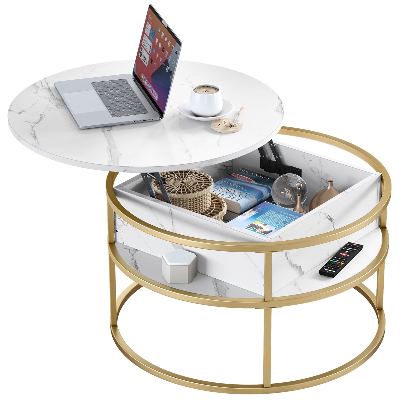 UPZE Round Lift Top Coffee Table, Coffee Tables for Living Room with ...