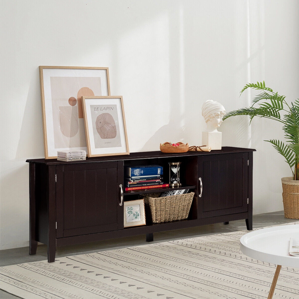 UPZE TV Stand Entertainment Media Center Storage Shelves Side Storage ...