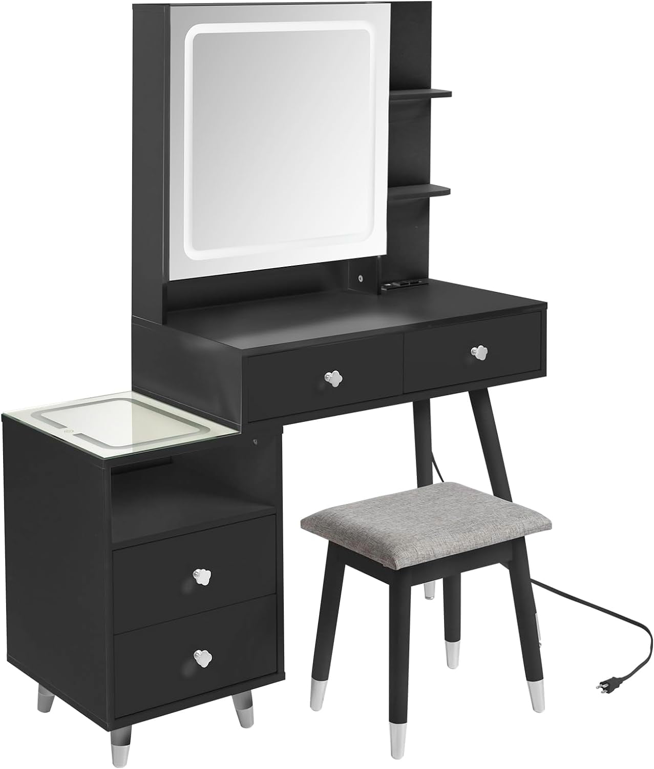 UPZE Vanity Table Set with Lighted Mirror Cabinet & Charging Station 3 ...