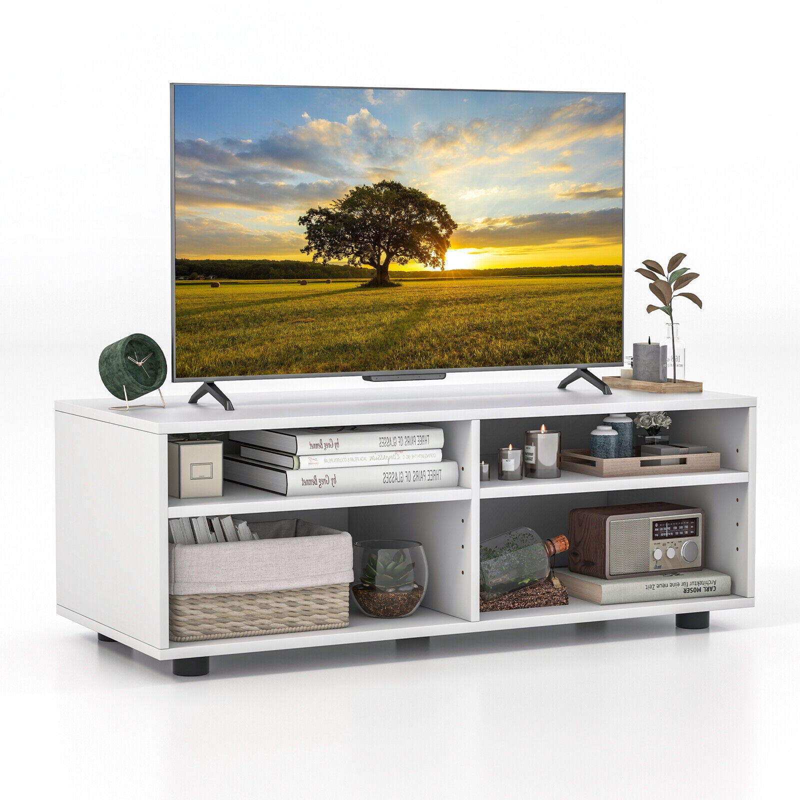 UPZE White TV Stand for TV up to 40 Inch, Media Console Table with 4 ...