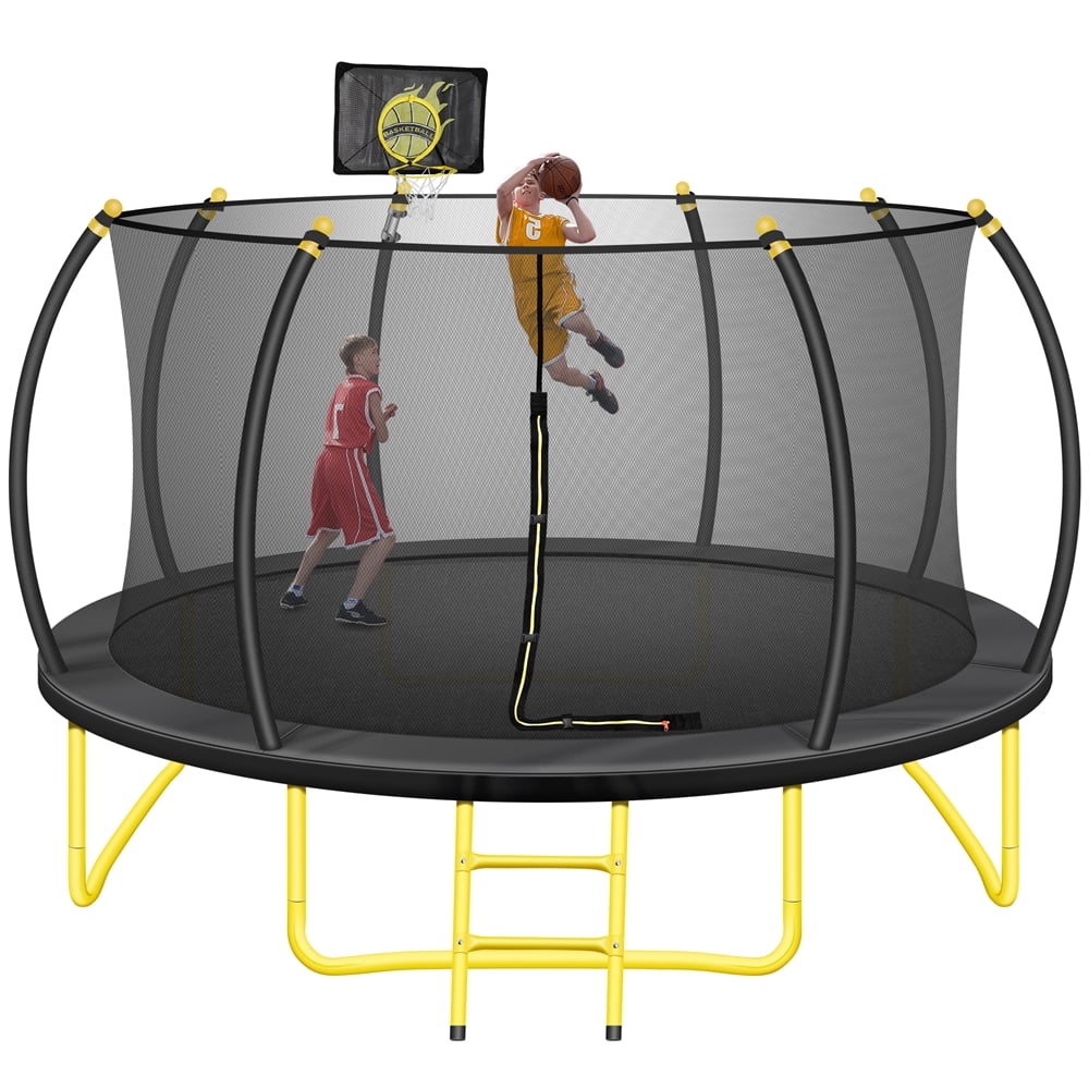 12FT Trampoline with Basketball Hoop for Kids and Adults, Outdoor ...