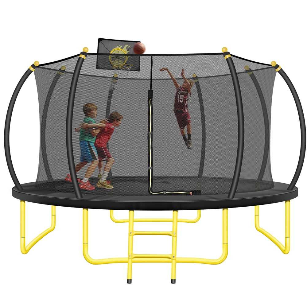 14FT Trampoline, Outdoor Trampolines with Basketball Hoop for Kids and ...