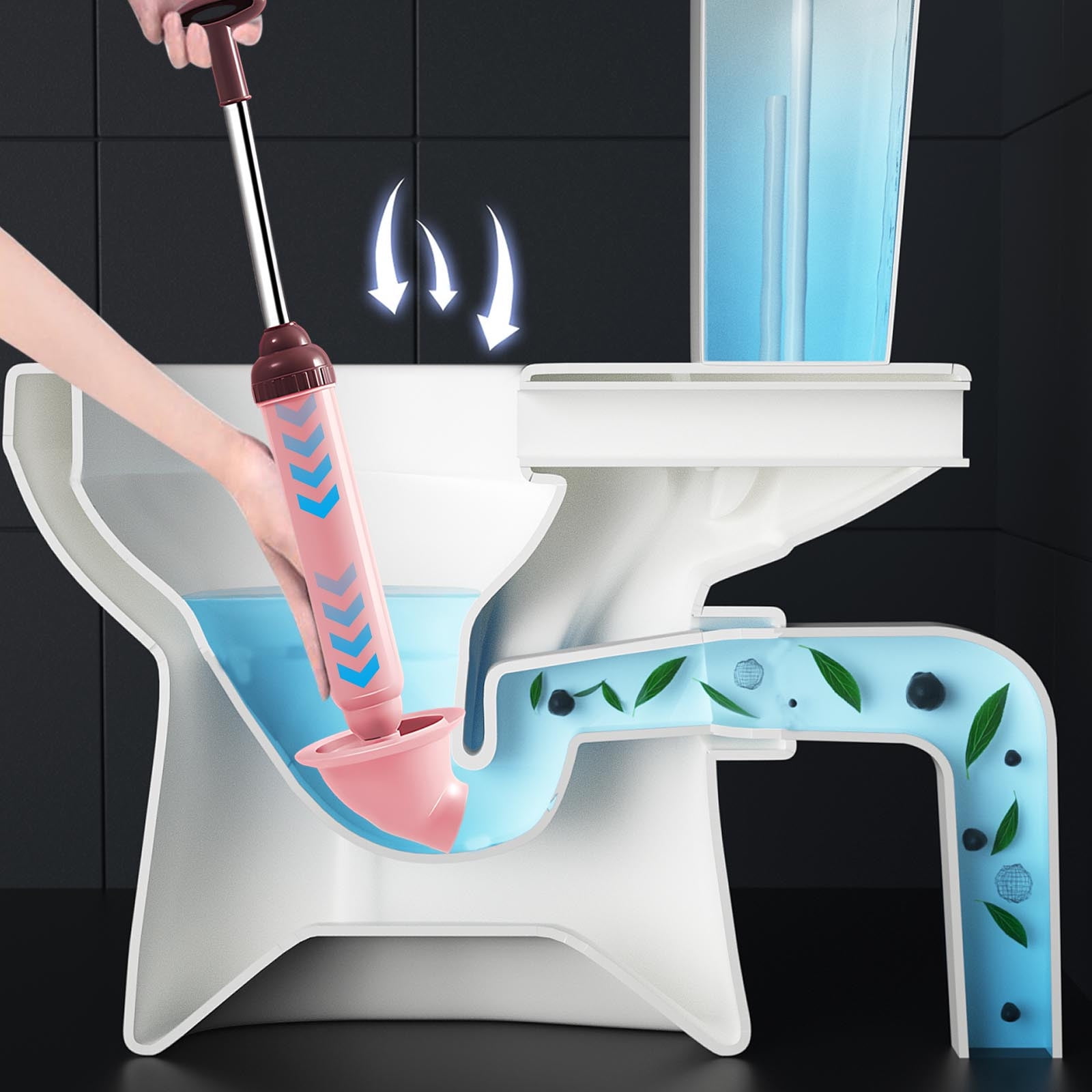 UPgradedToilet Plunger,High Pressure Drain Unclogging Tool, Plungers ...