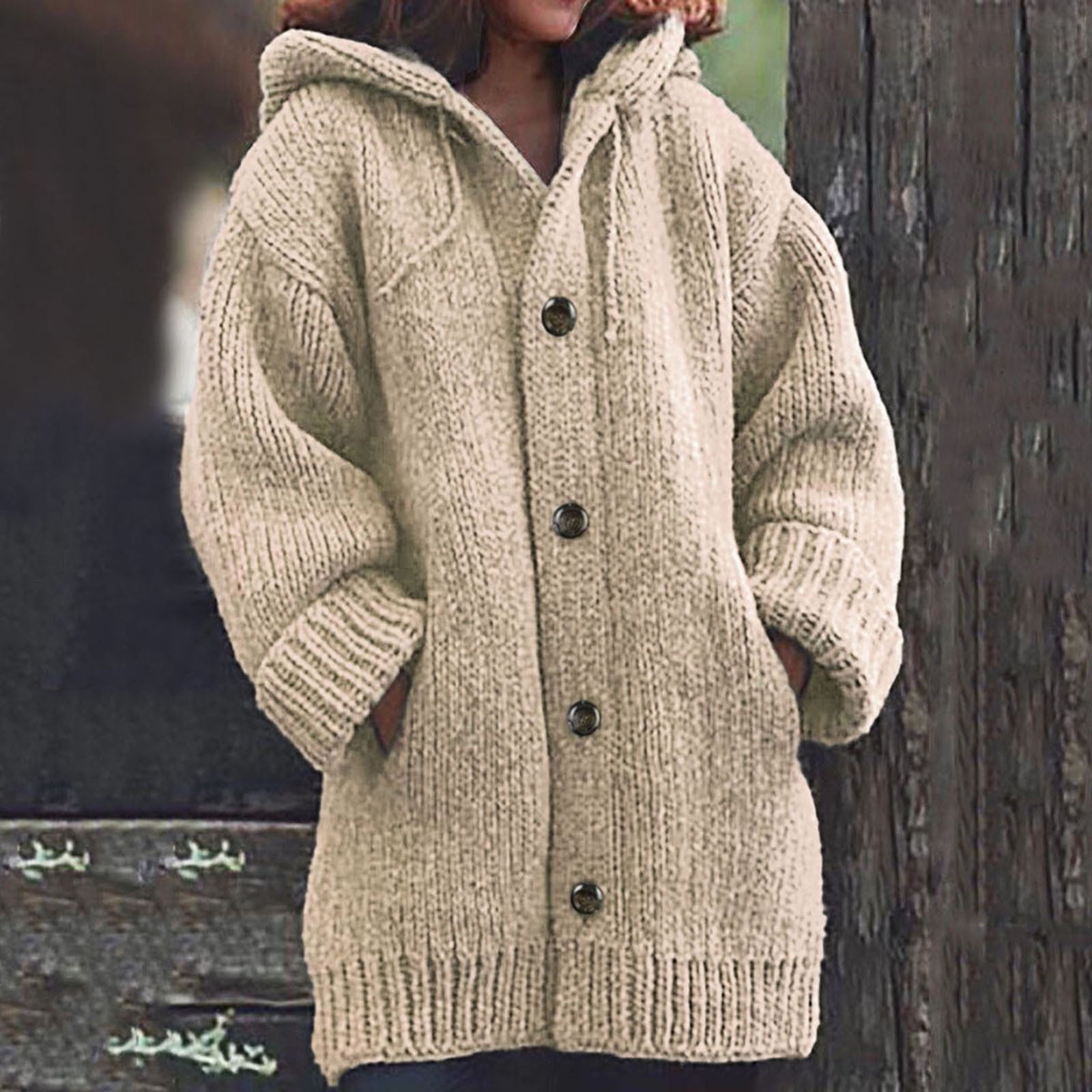 UQJfacai Cardigan Sweaters for Women Oversized Hooded Cable Knit Chunky ...