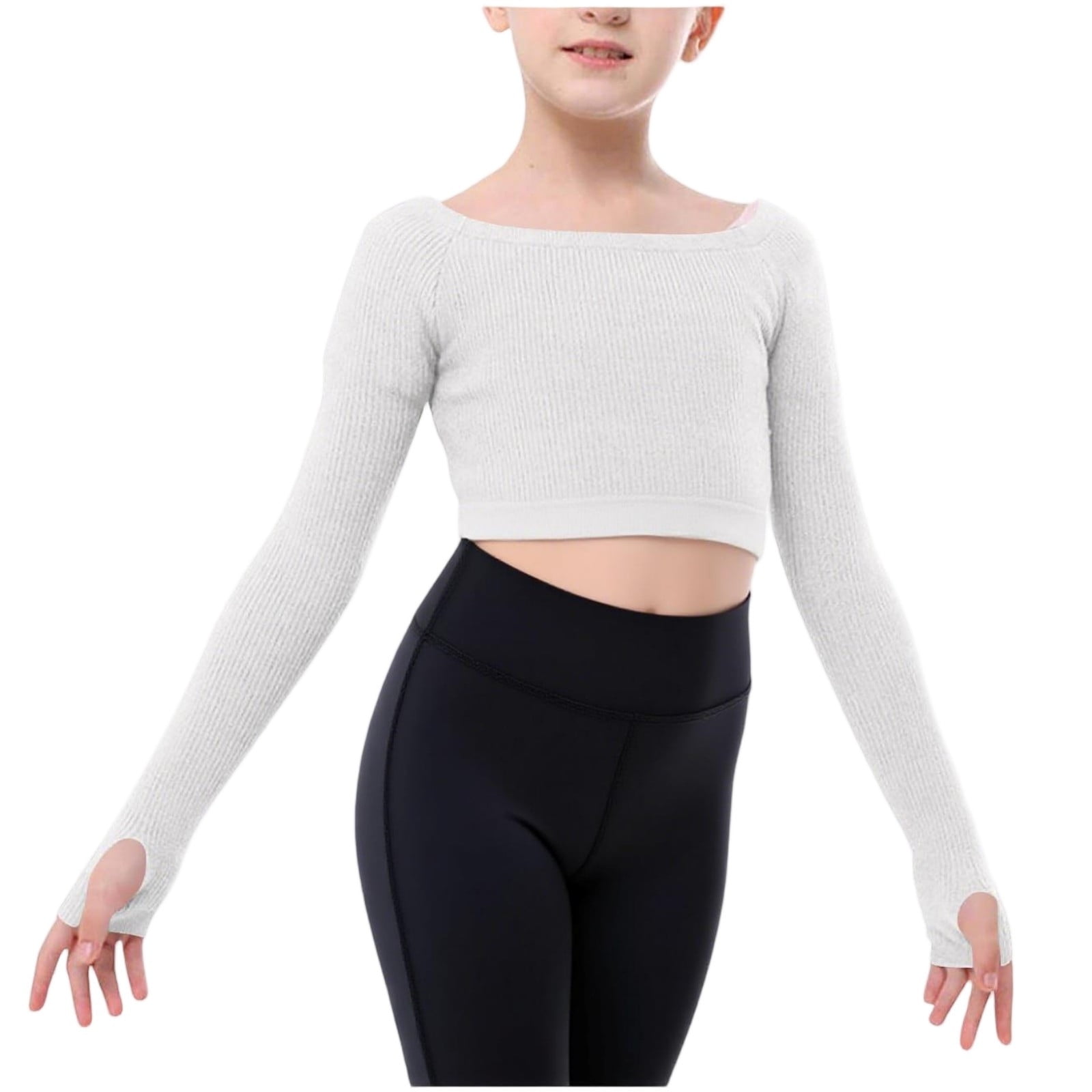 UQJfacai Girls Long Sleeve Dance Sweater Ribbed Knit Crop Tops with ...
