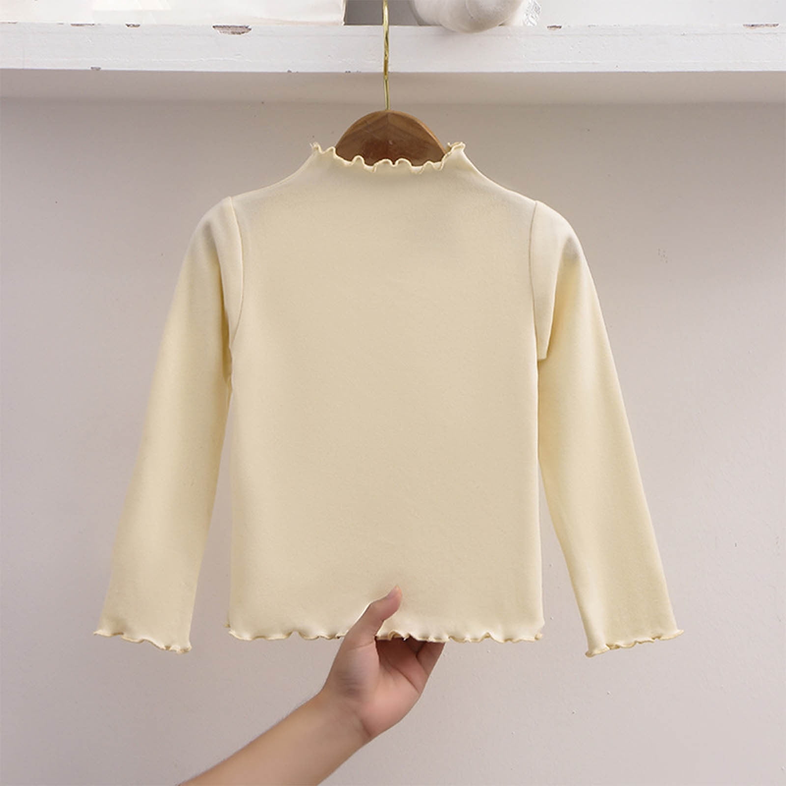 UQJfacai Girls Long Sleeve Shirts Lettuce Edge Trim Blouses Mock Neck ...