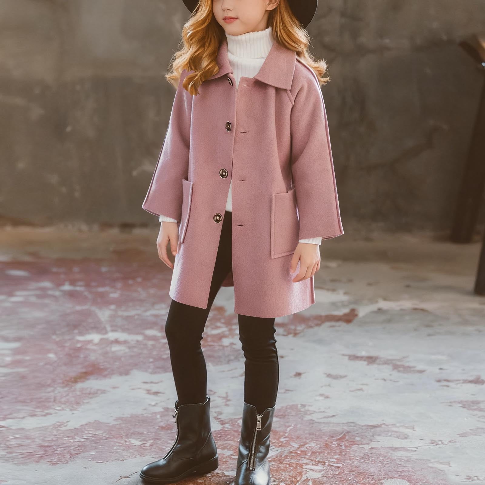 UQJfacai Girls Pea Coats Kids Wool Blend Collared Trench Coat Fall ...