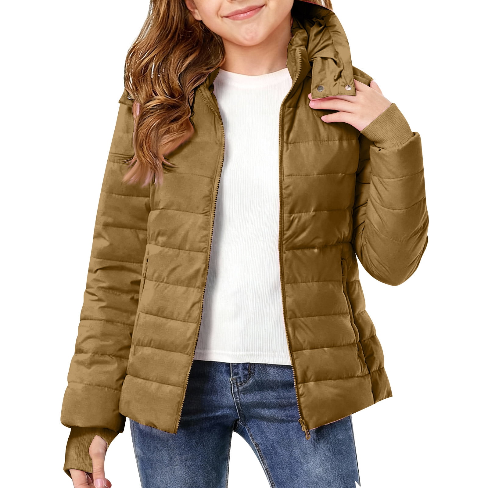 UQJfacai Girls Winter Coat Kids Lightweight Zip Up Hooded Quilted ...