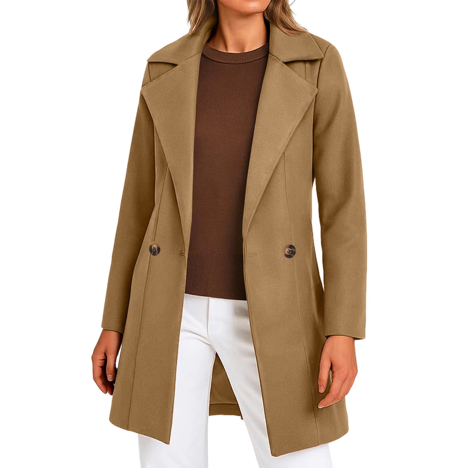 UQJfacai Long Pea Coats for Women Fall Winter Wool Blend Button Double ...