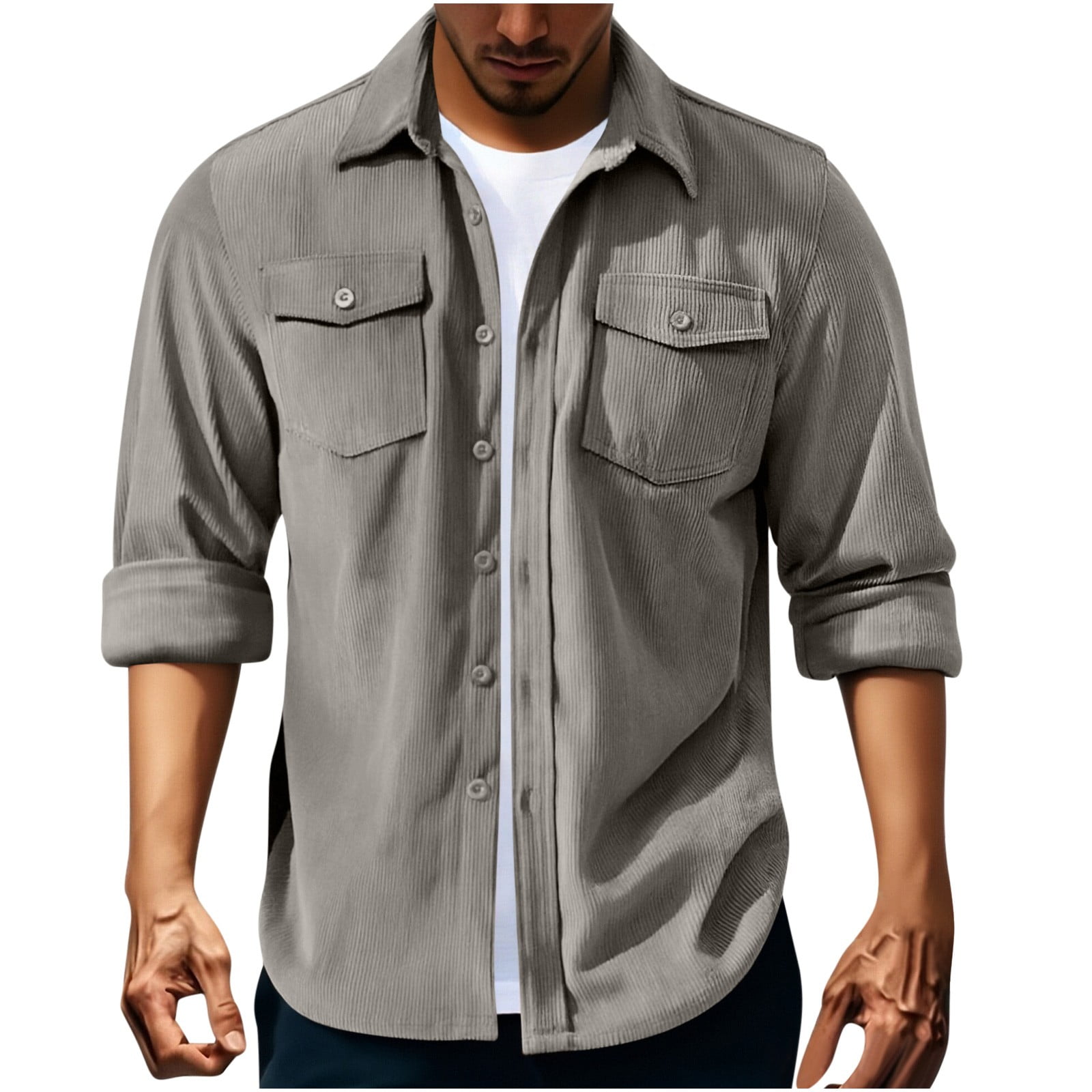 UQJfacai Mens Corduroy Shirts Jacket Button Down Long Sleeve Work ...