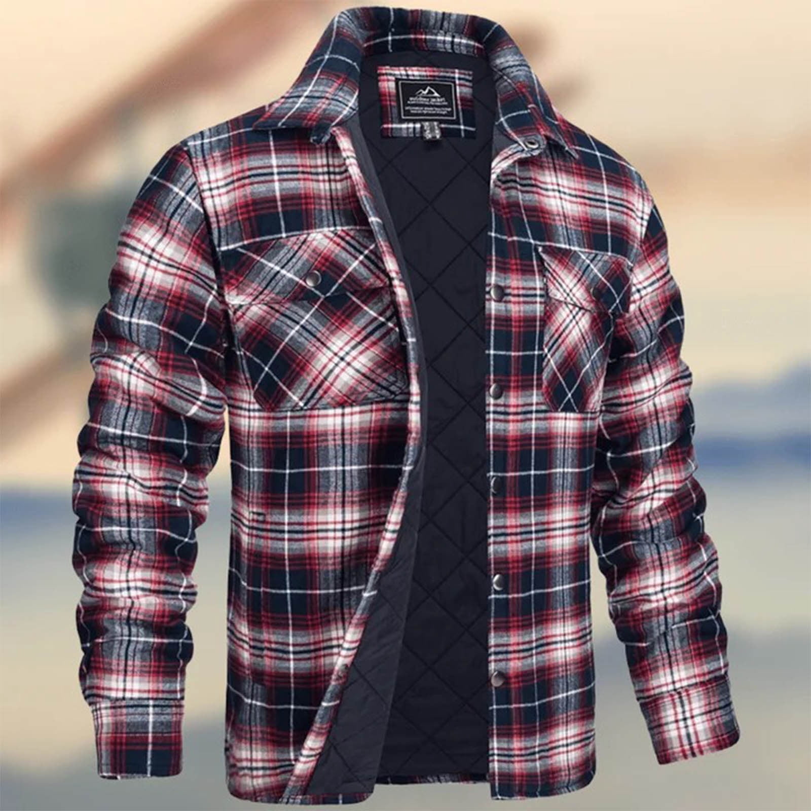 UQJfacai Mens Sherpa Lined Flannel Shirt Jacket Plaid Button Up Shacket ...