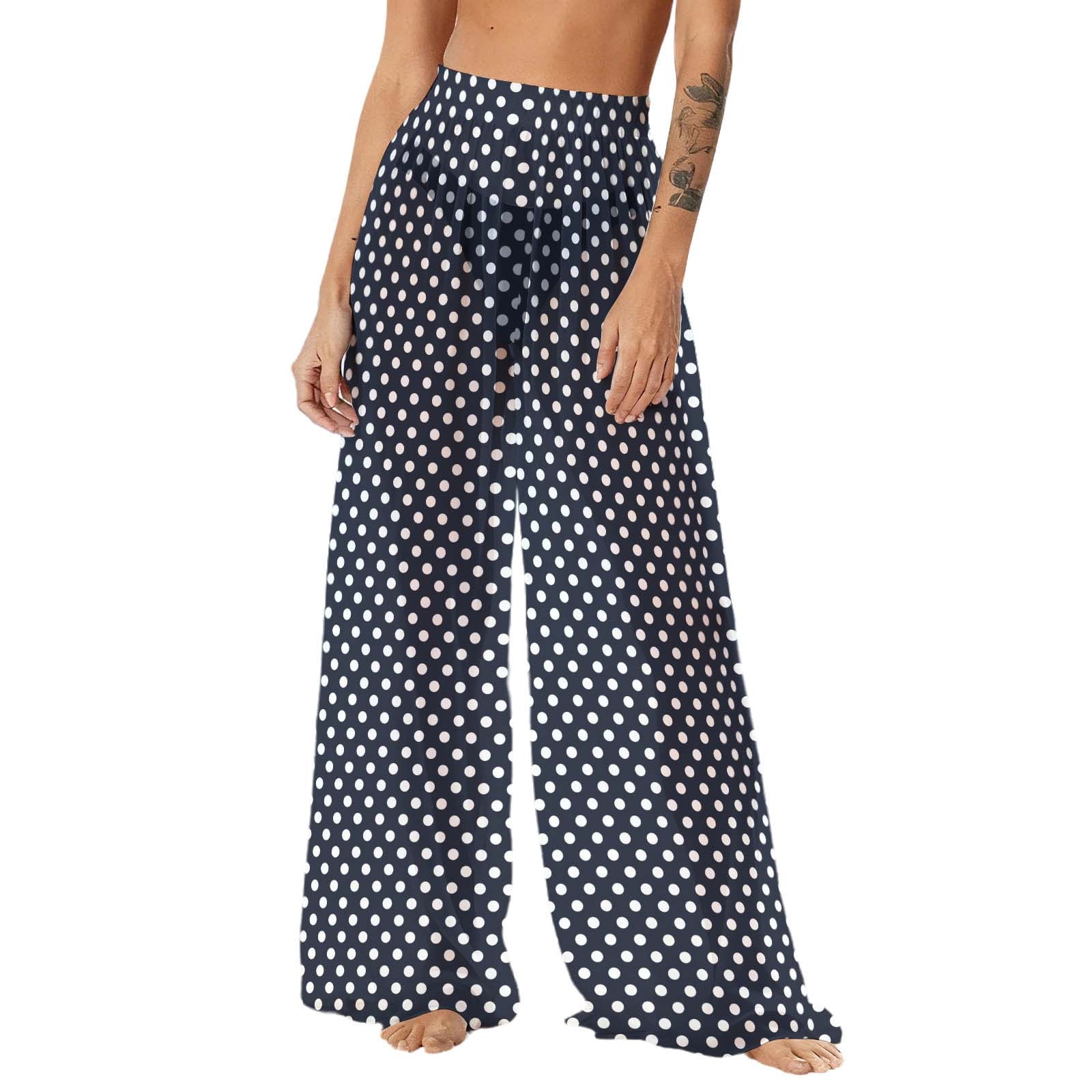 UQJfacai Womens Chiffon Beach Pants Boho Flowy Wide Leg Palazzo Pants ...