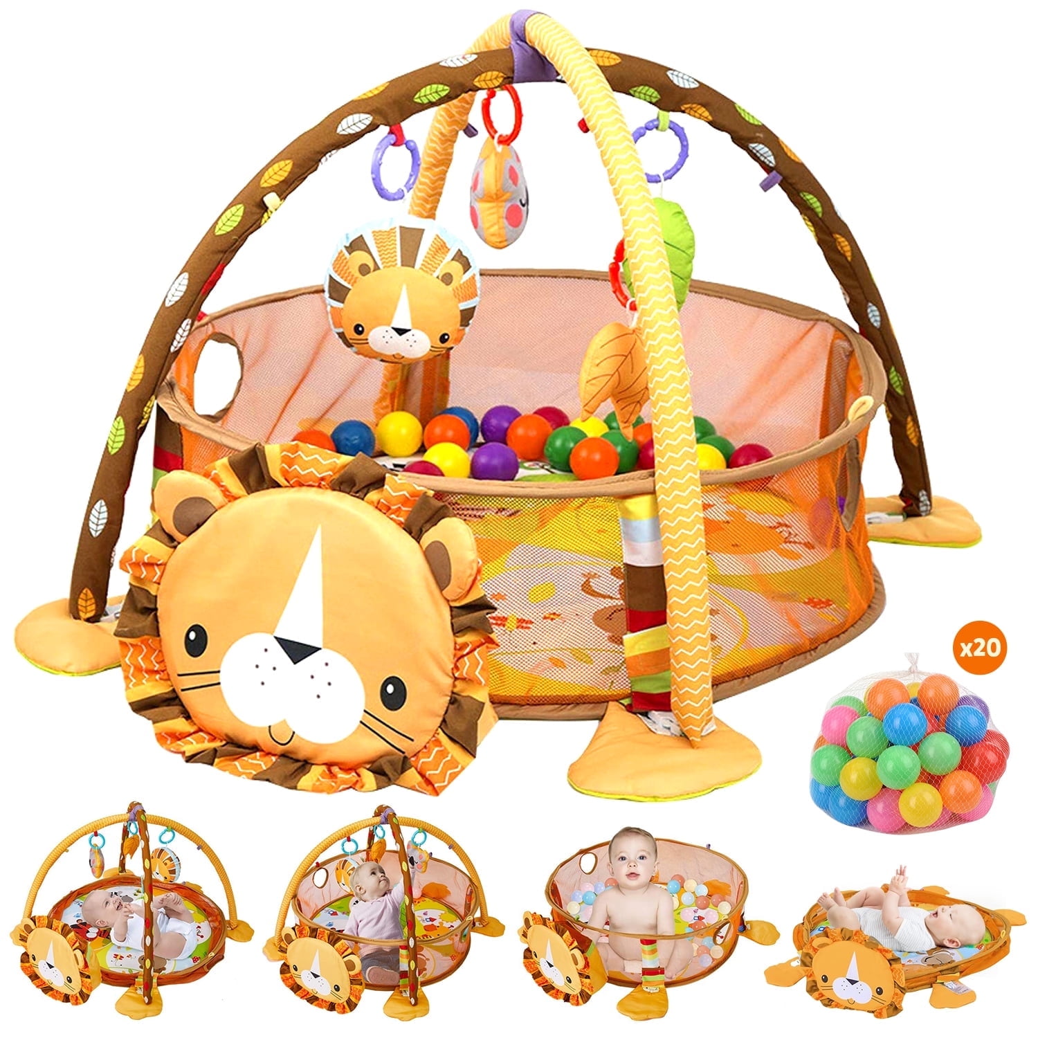 UQN 3-in-1 Baby Play Gym, Baby Play Activity Mat with Ocean Ball ...