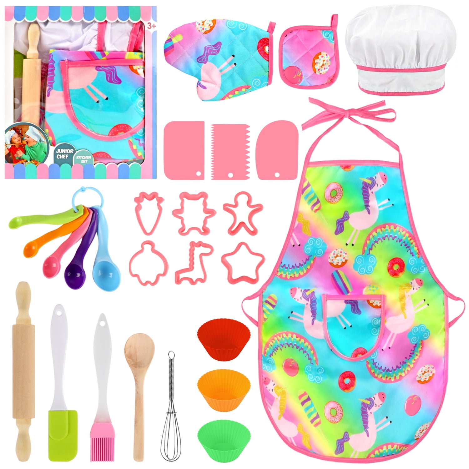 UQN Cute Kids Cooking and Baking Sets, 25Pc Kids Baking Sets with Kids ...
