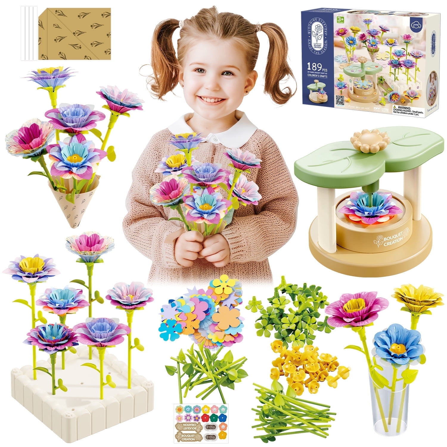 UQN 189PCS Flower Bouquets Toys, DIY Arts Crafts for Kids/Girls Ages 4 ...