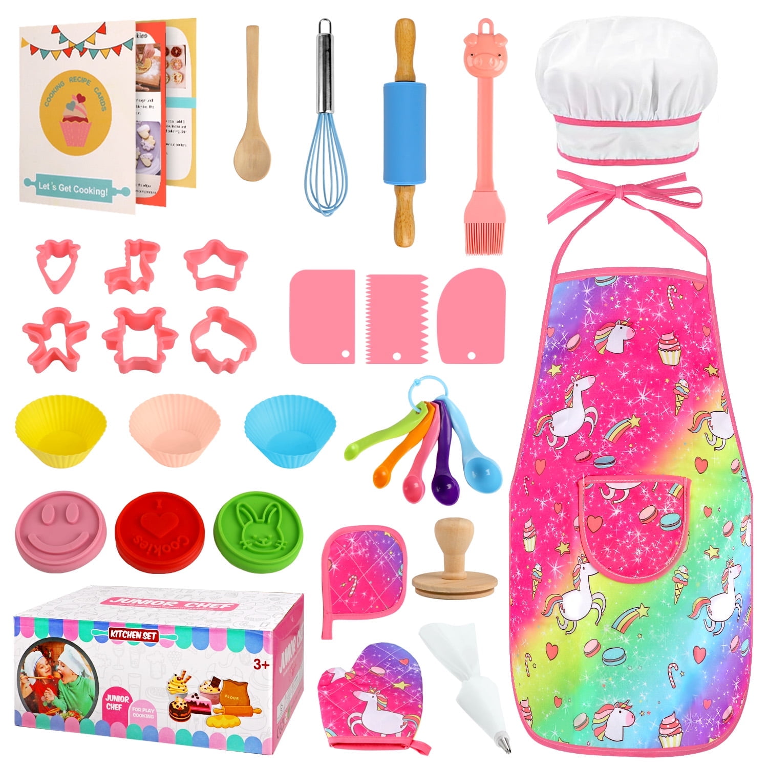 UQN Kids Cooking and Baking Sets, 35 PCS Kids Aprons for Girls Toddler ...