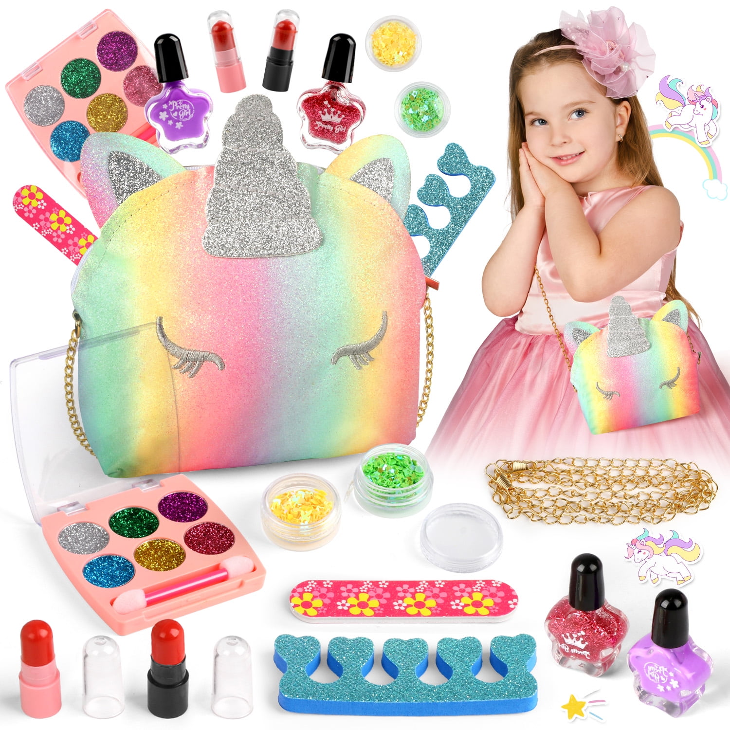 UQN Kids Makeup Set for Girls, Real Washable Makeup Toy for Little Girl ...