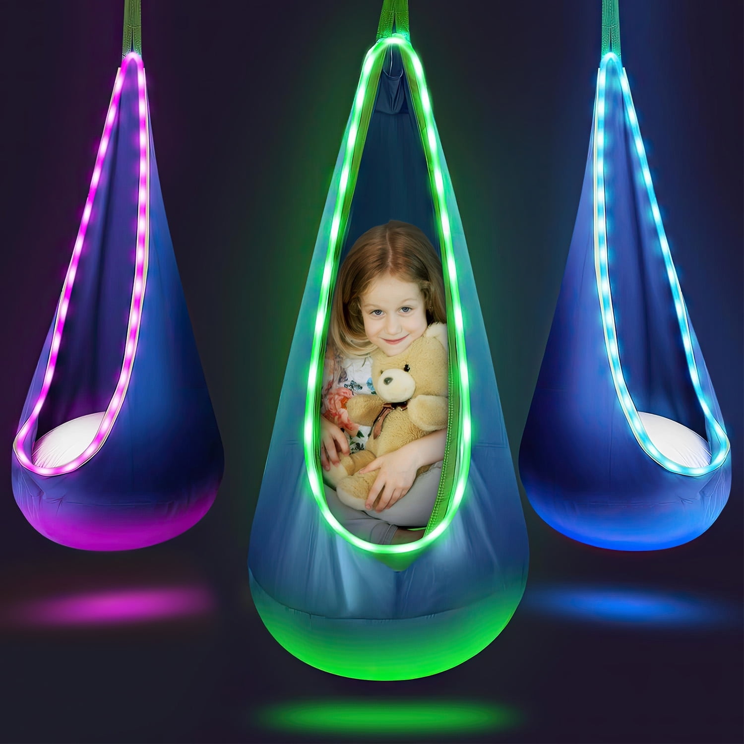 UQN Kids Pod Swing Seat, Light Up Hanging Hammock Chair with Inflatable ...