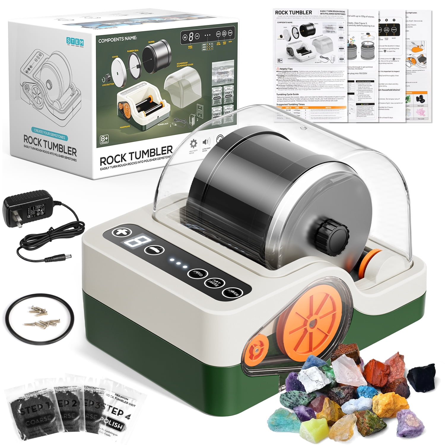 UQN Rock Tumbler Kit for Adults/Kids, Rock Polisher Tumbler Kit Adult ...