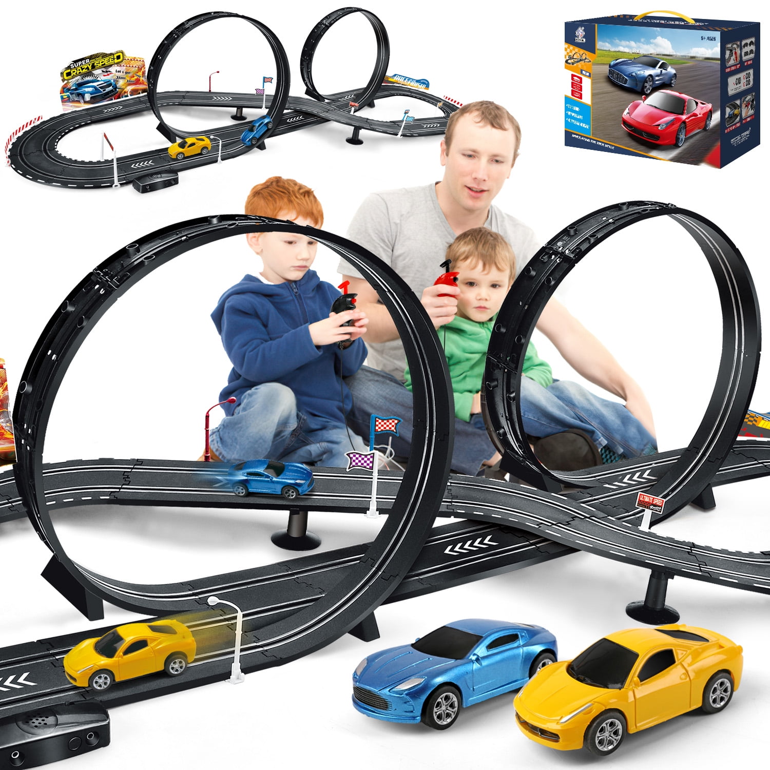 UQN Slot Car Race Track Sets, Boys Toys Ages 5 to 7, 20ft Electric/Hand ...