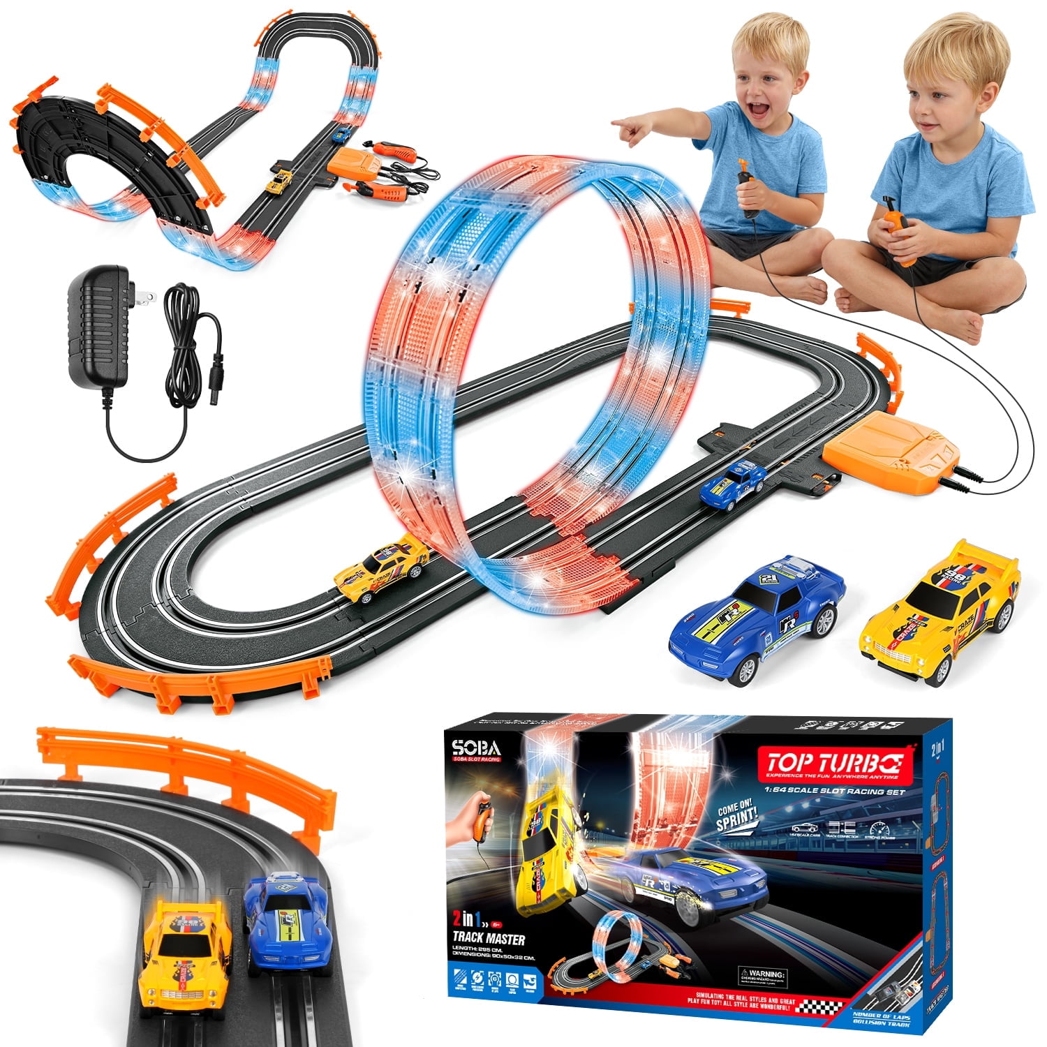 UQN 2-in-1 Slot Car Race Track Set, Electric Race Track for Kids 4-8 ...