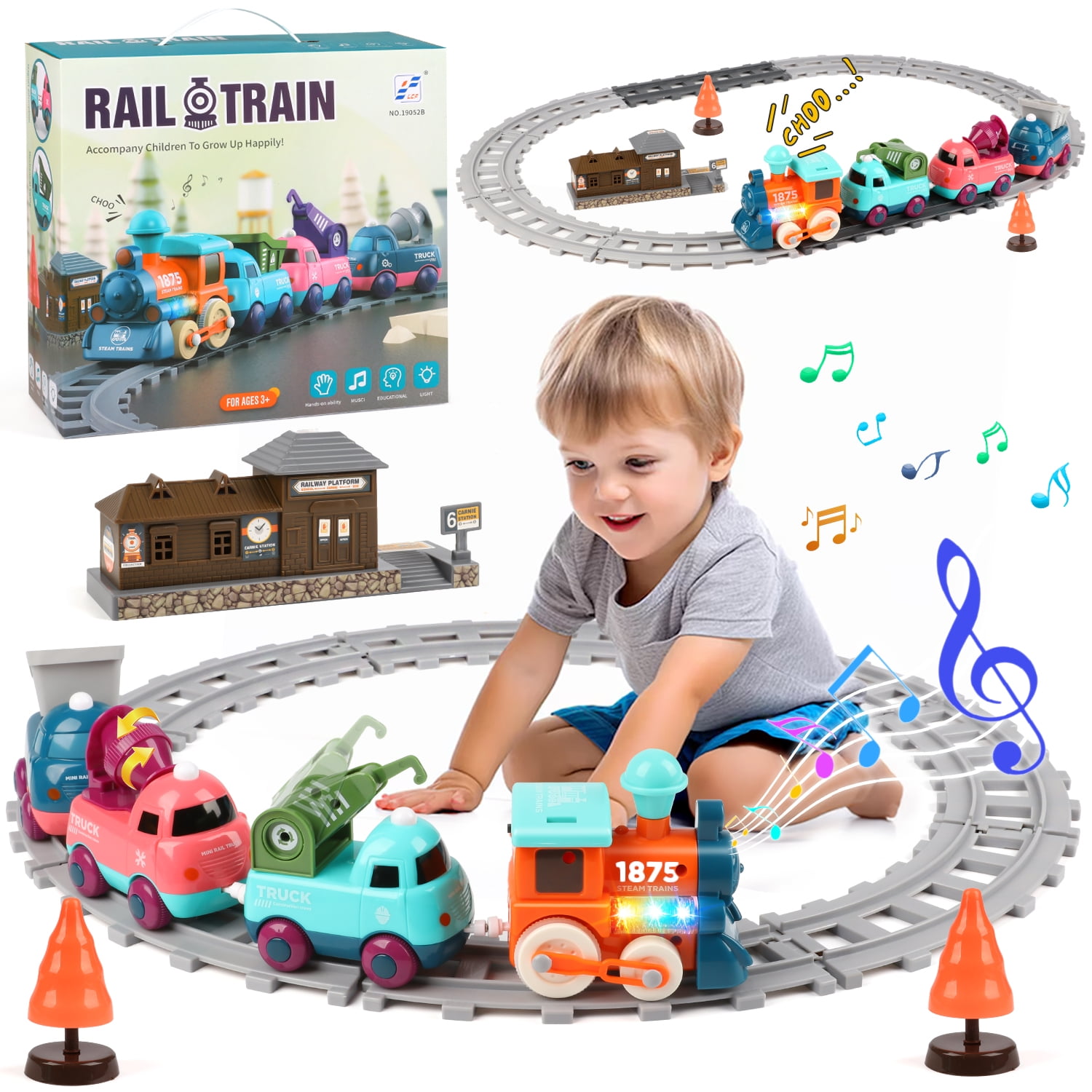 UQN Train Set for Toddlers, Lighting & Music train set for toddlers 2-4 ...