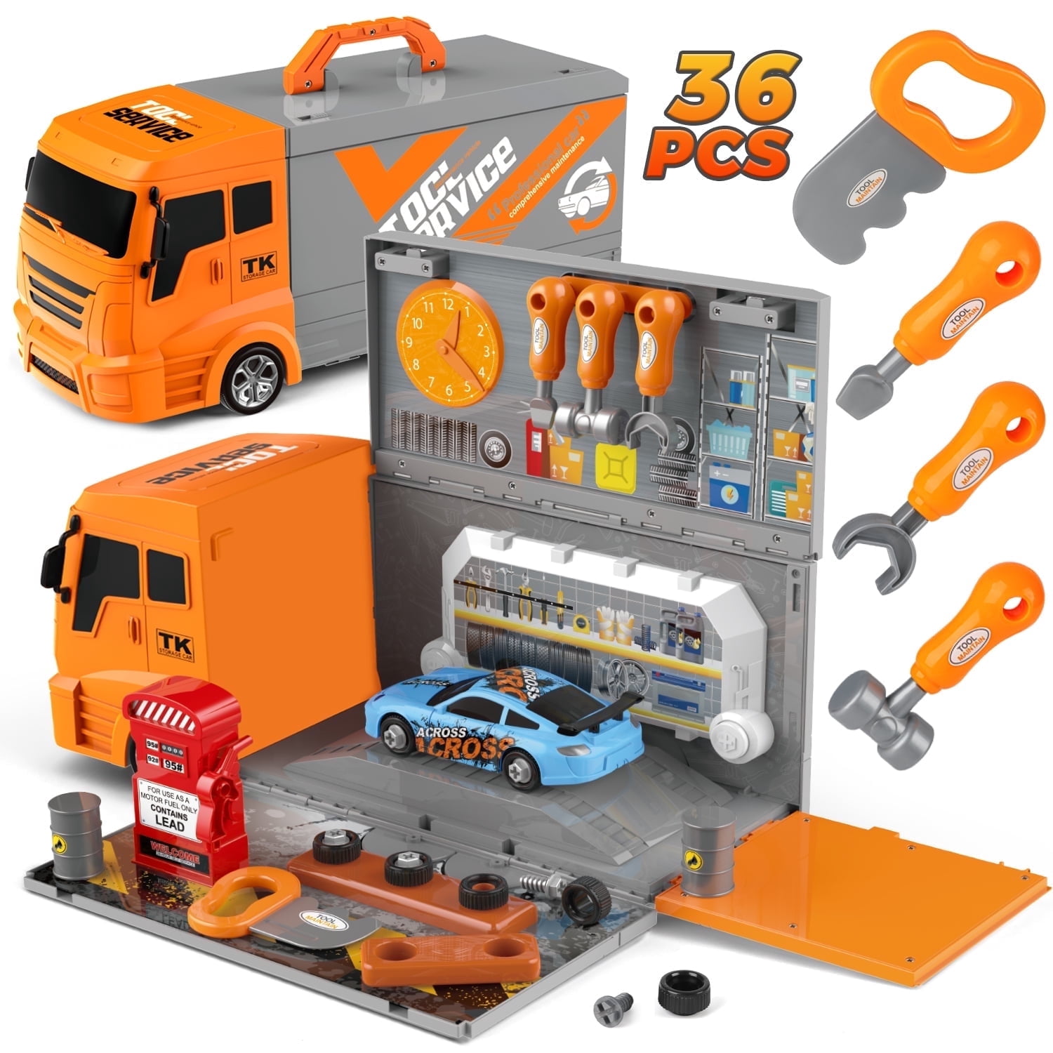 UQN Mechanic Truck Kit Toys for Kids, 36PCS Mobile Car Service Set Toys ...
