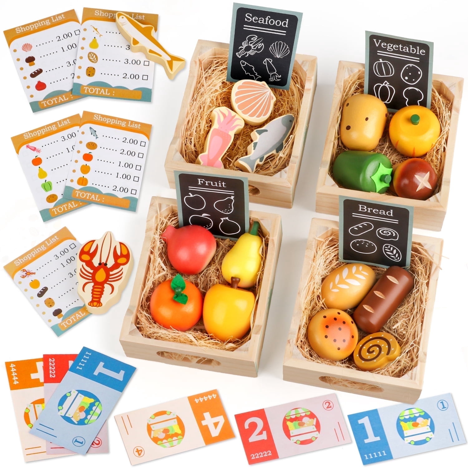 UQN Wooden Play Food Set for Kids Kitchen, Wooden Toy Food,Pretend Play ...
