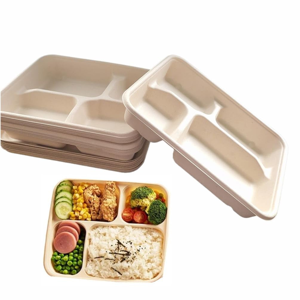 UQUABESO 4 Compartment Disposable DHF10 Compostable Paper Plates with ...