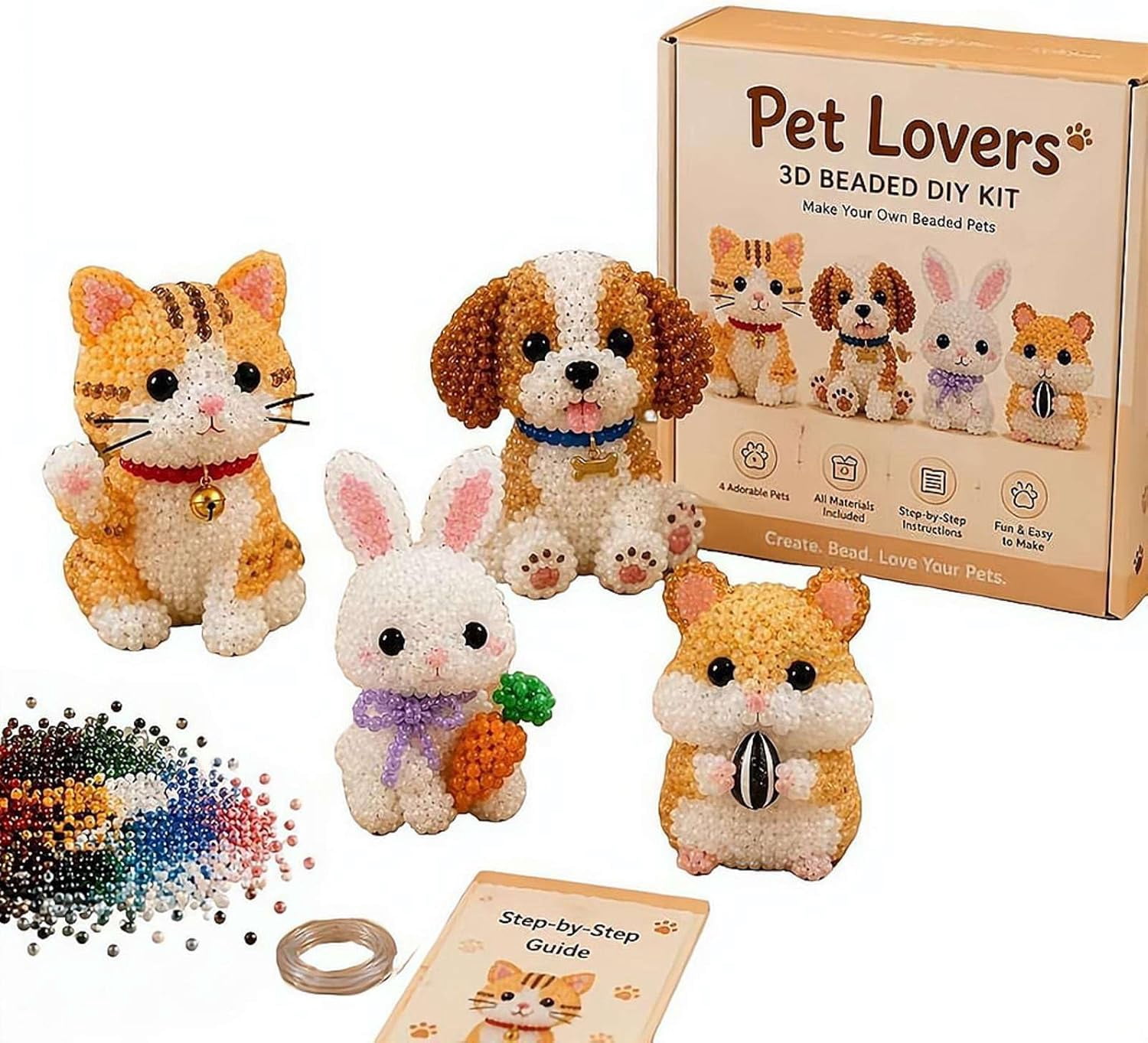 UQVIY 3D DIY Animal Beading Kit, 2026 Tiny 3D Beaded Animal Kit with ...