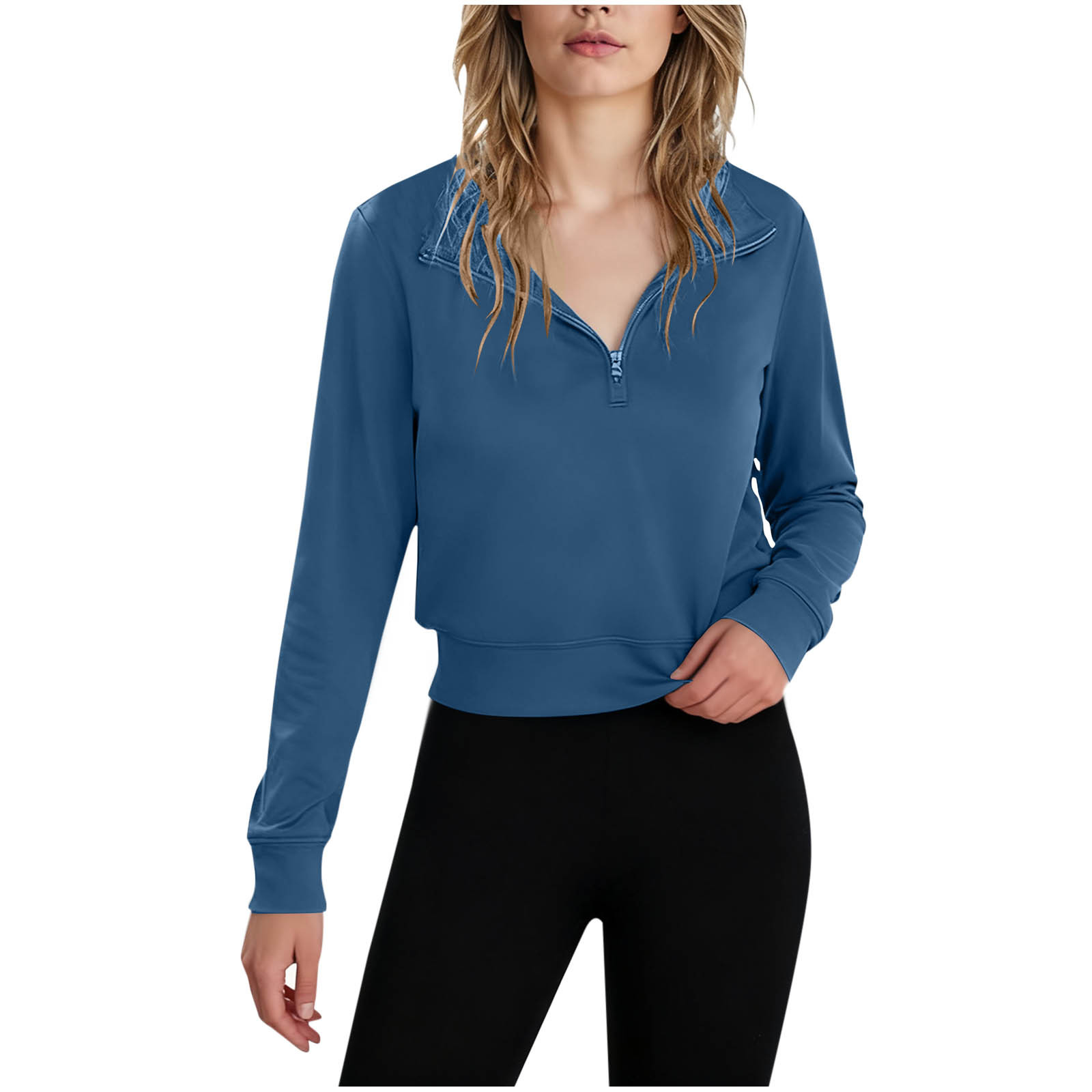 UQjfacai Womens Sweatshirts Half Zip Cropped Pullover Fleece Lapel Long ...