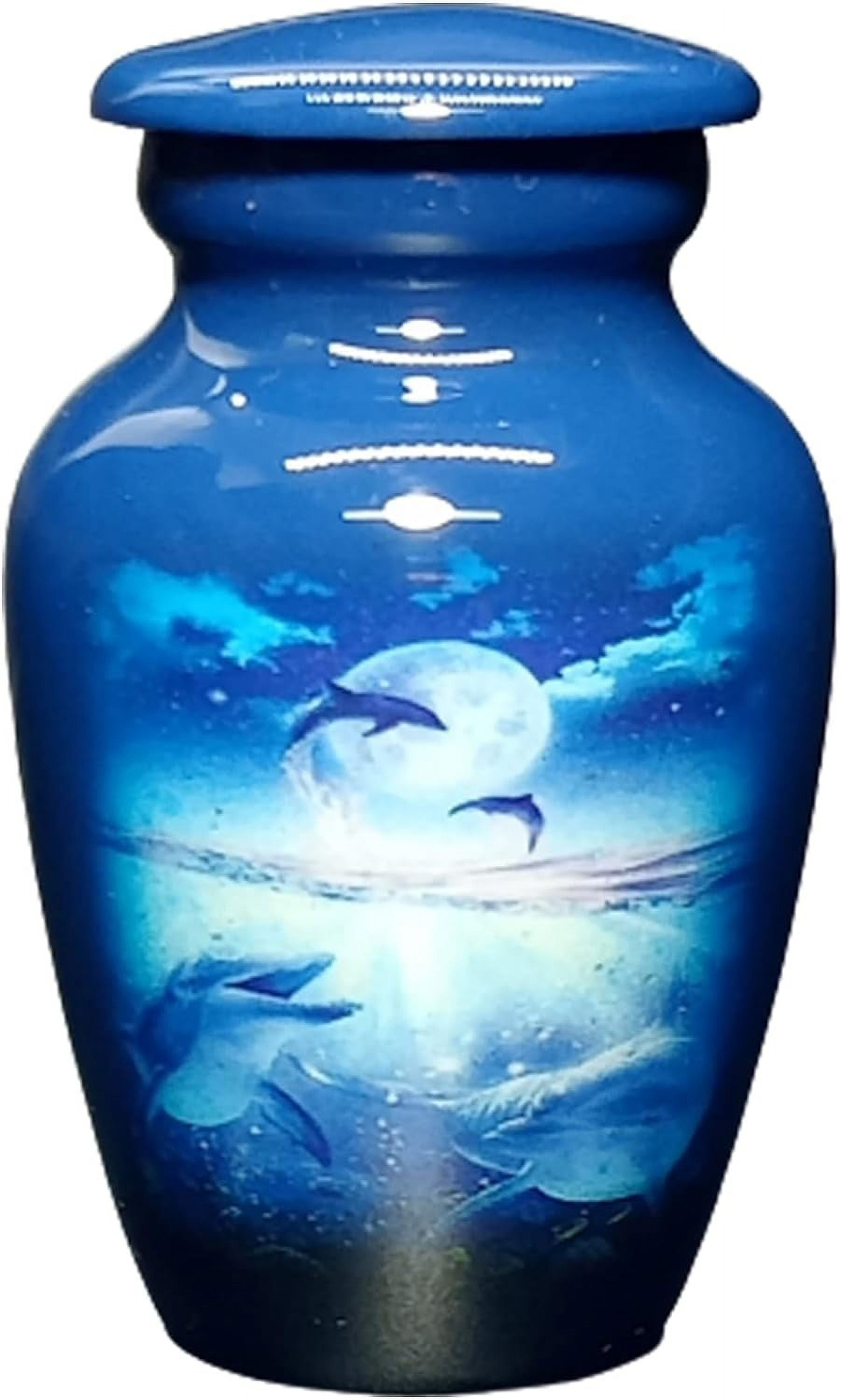 UR Keepsake Urn -Dolphin with Moon Blue Keepsake Cremation Urn for Human Ashes with Velvet Box ...