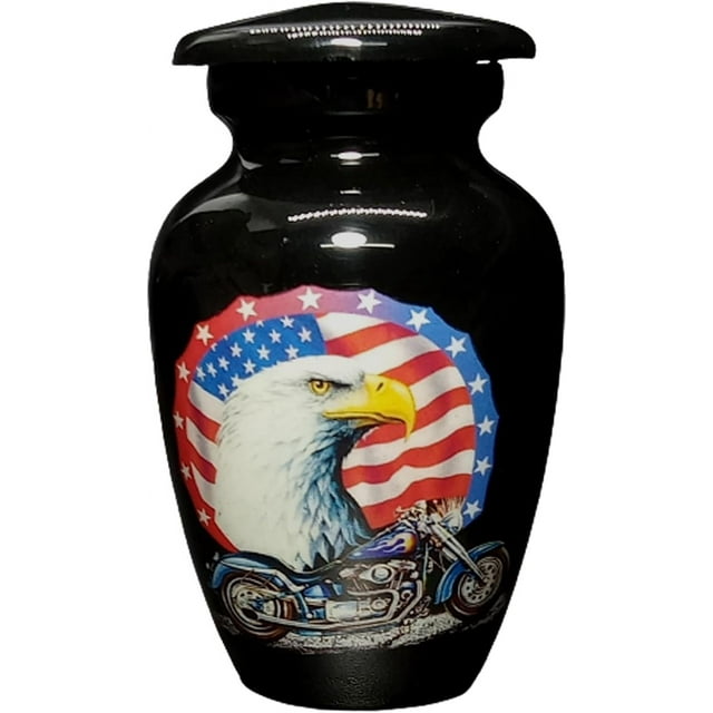 UR Keepsake Urn –US Flag Eagle with Harley Davidson Bike Keepsake Cremation Urn for Human Ashes ...