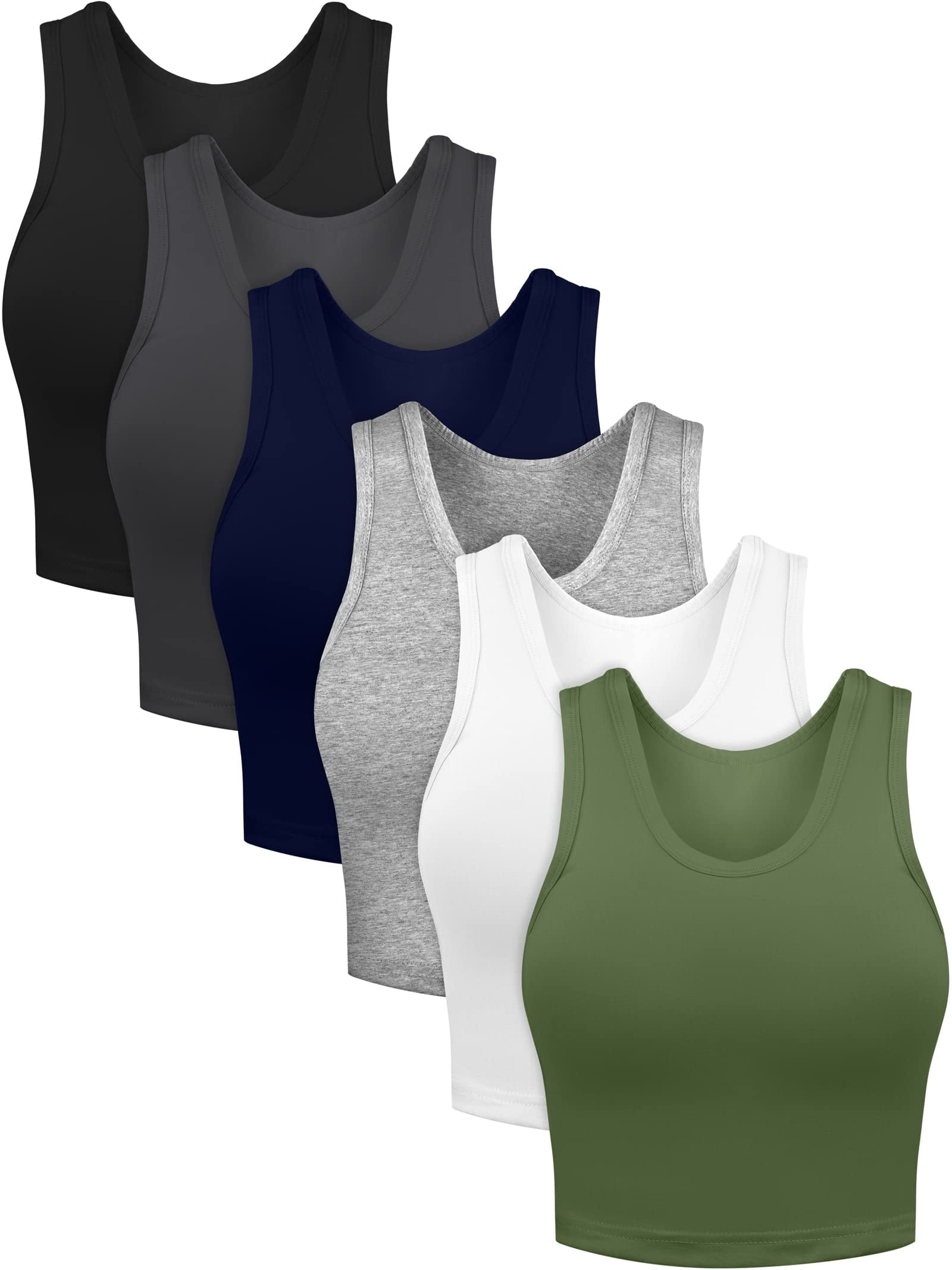 URATOT 6 Packs Women Basic Crop Tank Top Sleeveless Racerback Crop ...