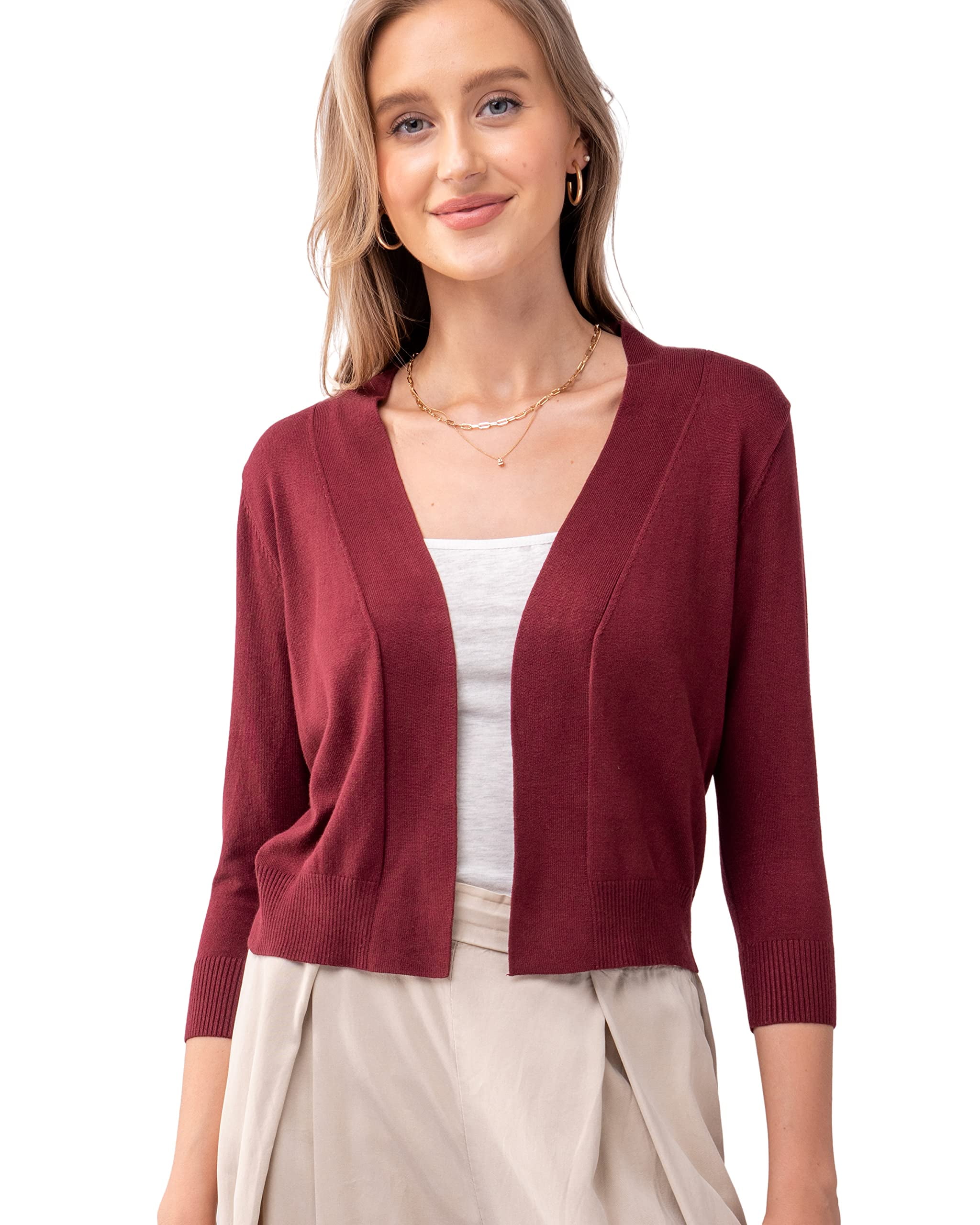 URBAN DAIZY Women's Classic 3/4 Sleeve Crop Bolero Cardigan Open Front ...