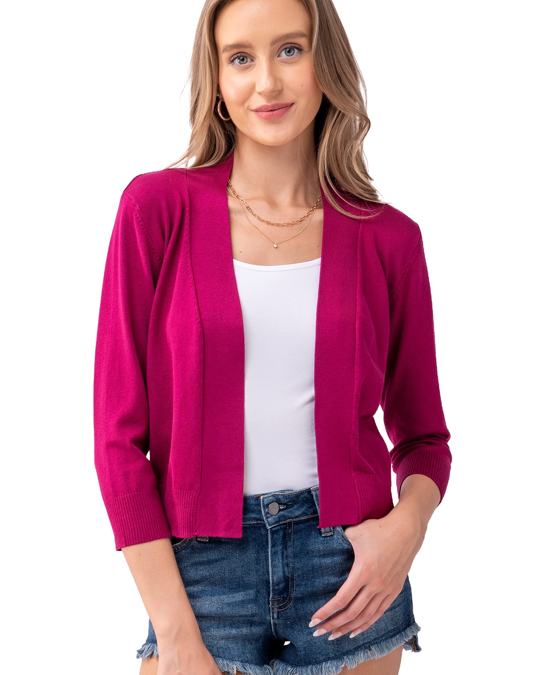 URBAN DAIZY Women's Classic 3/4 Sleeve Crop Bolero Cardigan Open Front ...