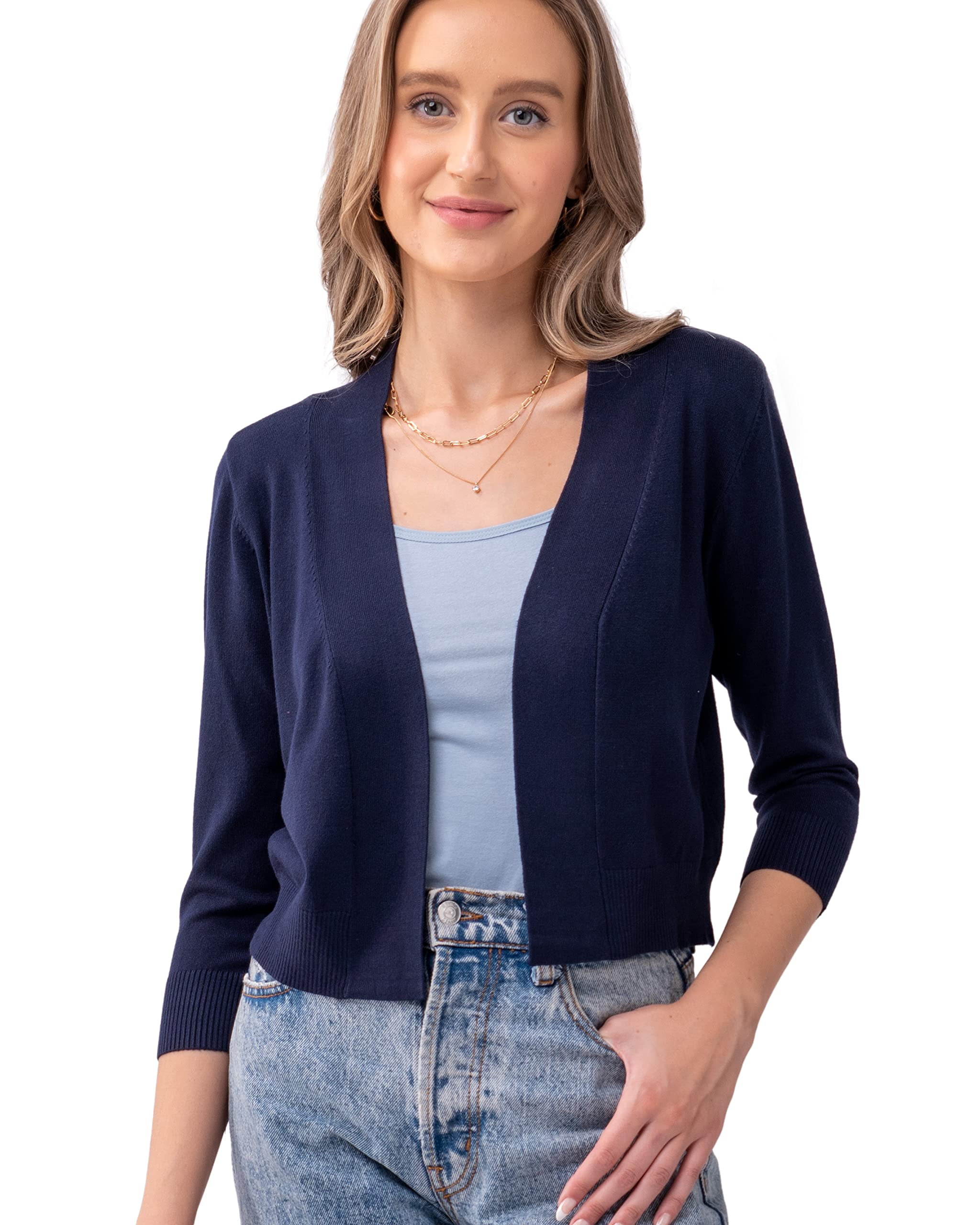 URBAN DAIZY Women's Classic 3/4 Sleeve Crop Bolero Cardigan Open Front ...