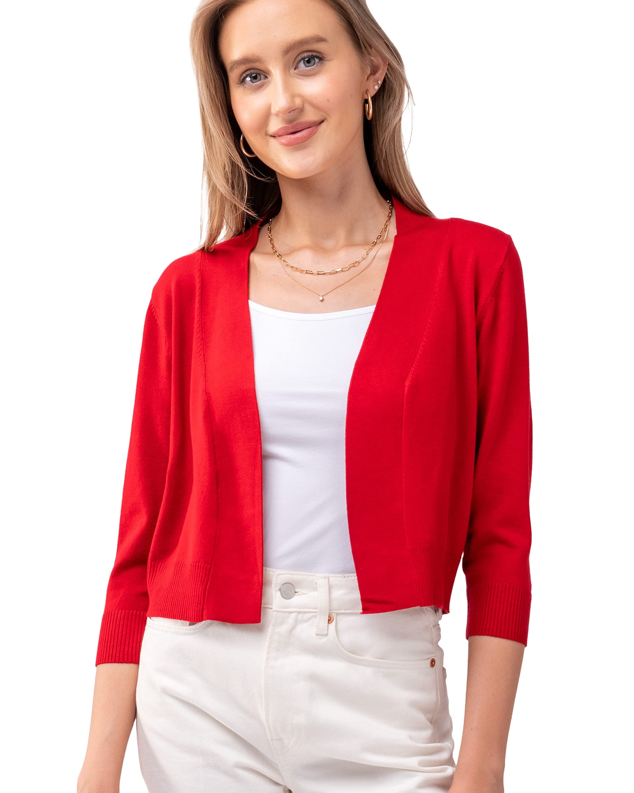URBAN DAIZY Women's Classic 3/4 Sleeve Crop Bolero Cardigan Open Front ...