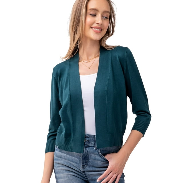 URBAN DAIZY Women's Classic 3/4 Sleeve Crop Bolero Cardigan Open Front ...