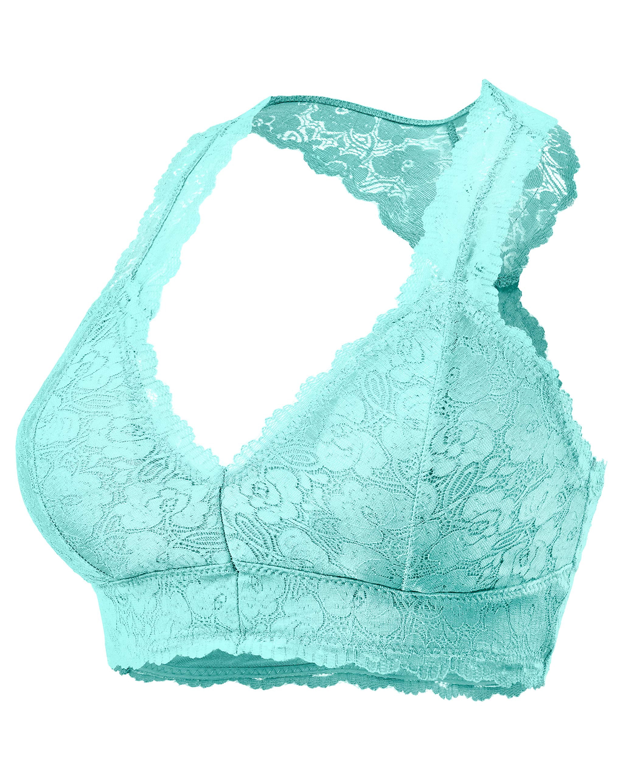 URBAN DAIZY Women's Seamless Lace Bra Racerback Padded Sexy Floral Mesh ...