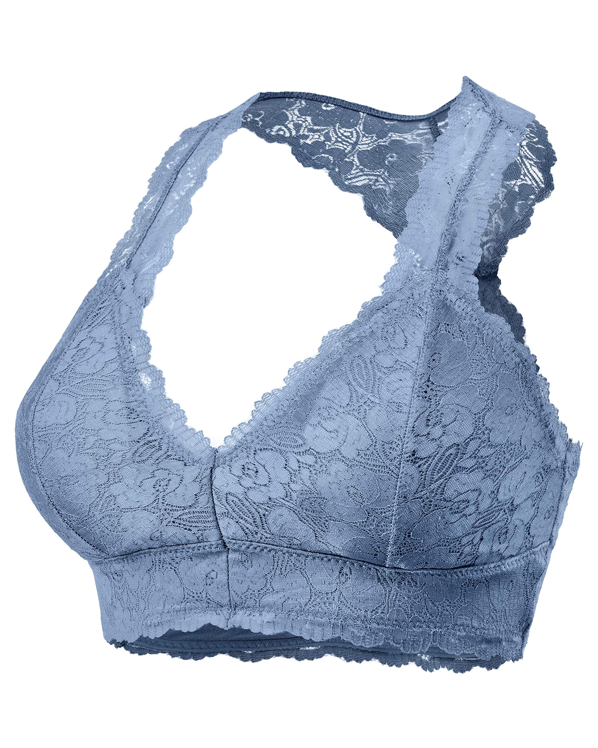URBAN DAIZY Women's Seamless Lace Bra Racerback Padded Sexy Floral Mesh ...