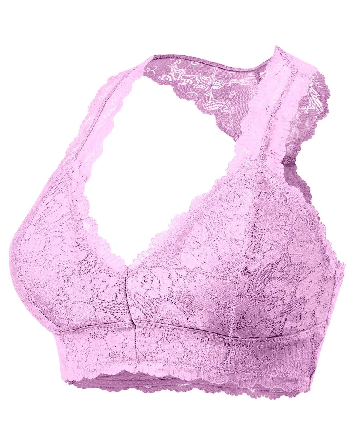 URBAN DAIZY Women's Seamless Lace Bra Racerback Padded Sexy Floral Mesh ...