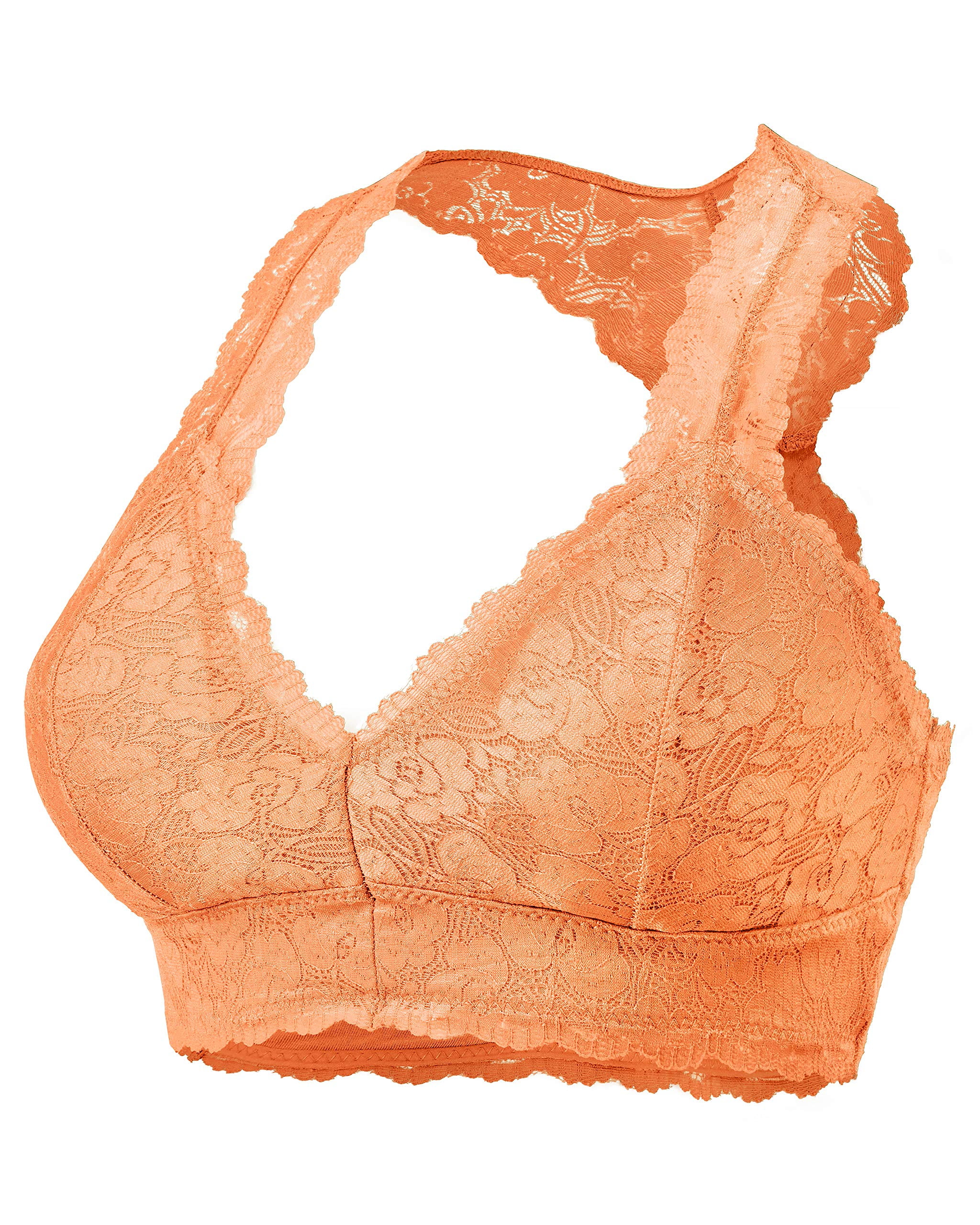 URBAN DAIZY Women's Seamless Lace Bra Racerback Padded Sexy Floral Mesh ...