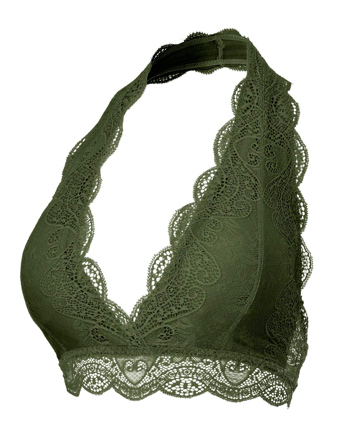 URBAN DAIZY Women's Seamless Lace Bra Scalloped Halter Padded Crop Top ...