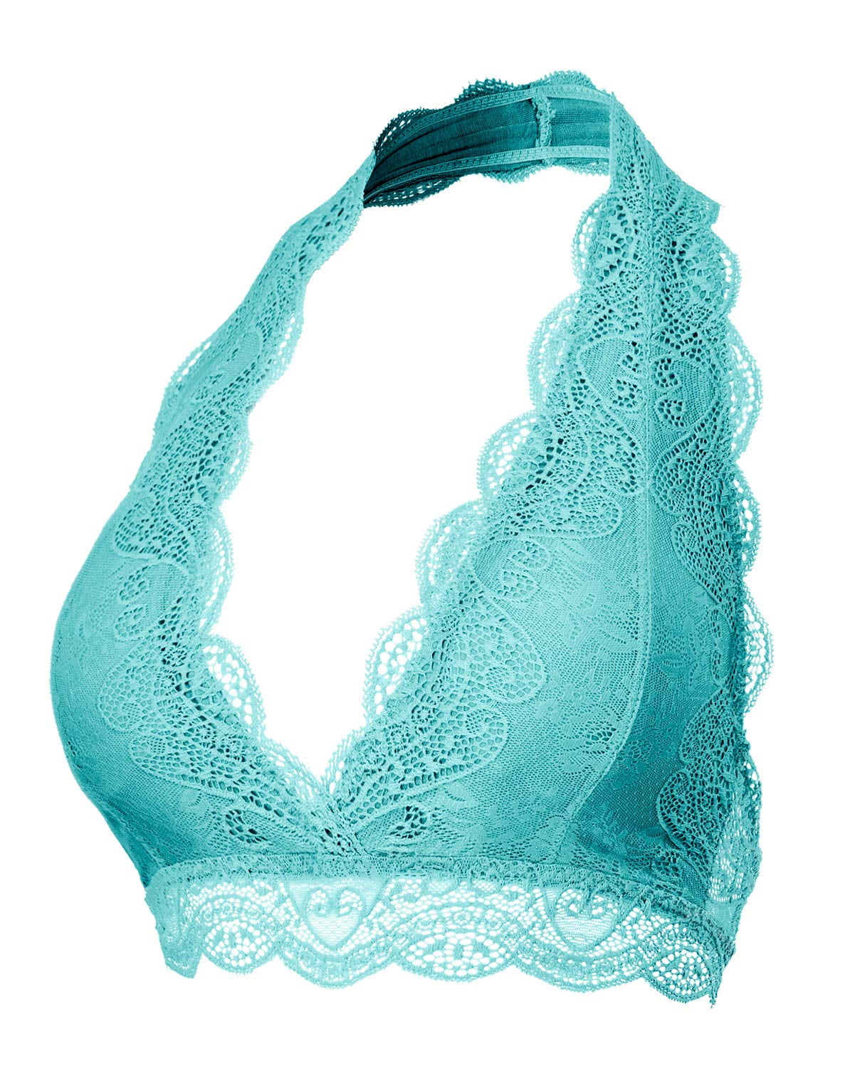 URBAN DAIZY Women's Seamless Lace Bra Scalloped Halter Padded Crop Top ...