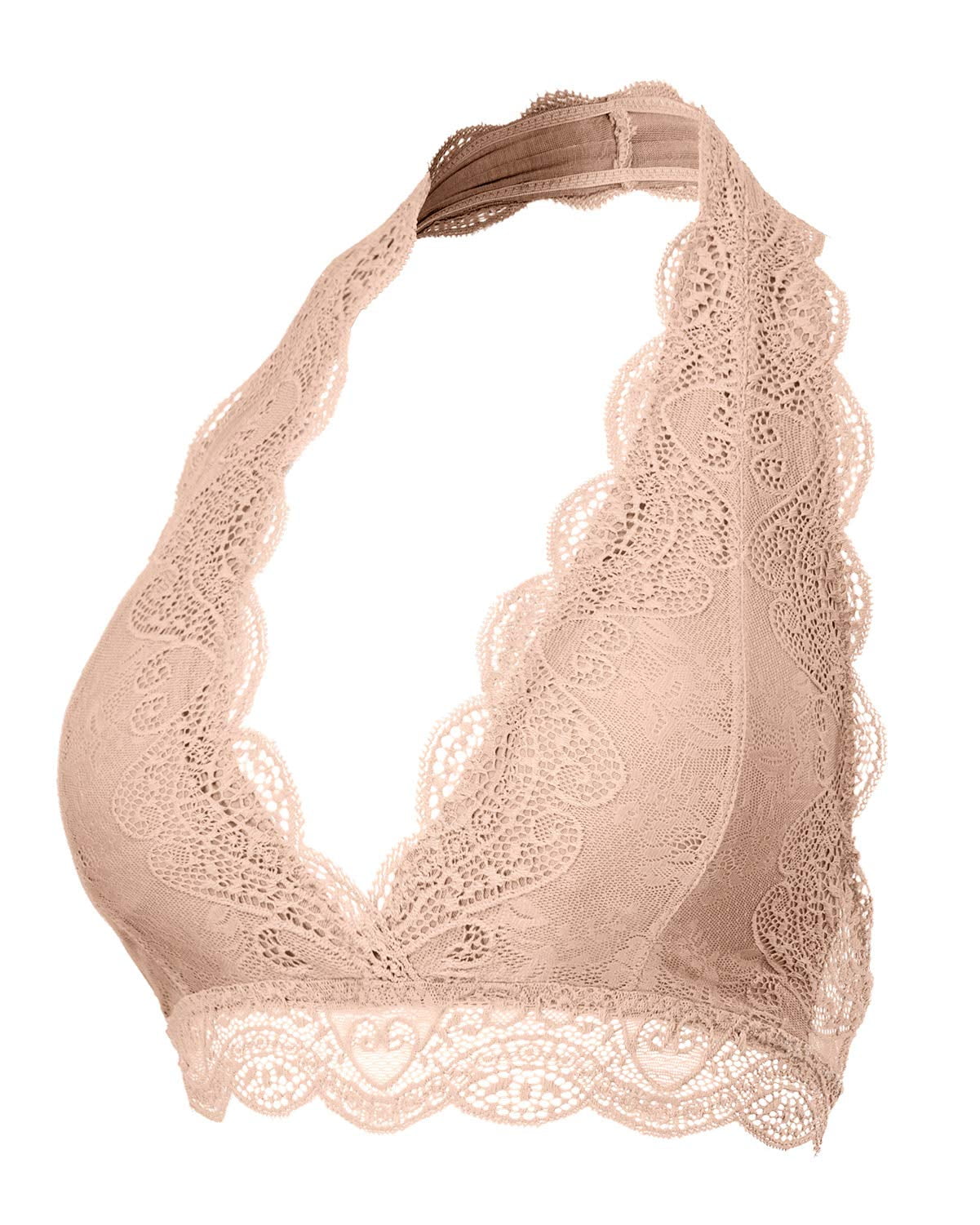 Urban Daizy Womens Seamless Lace Bra Scalloped Halter Padded Crop Top